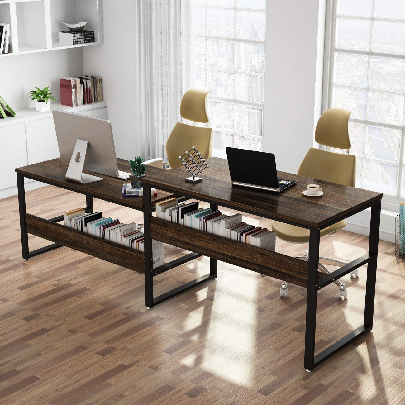 Tribesigns 94.48 Inches Two Person Desk, Double Computer Desk Sit and Standing Desk for Two Person, Simple Writing Office Desk in Rustic Finish for Home Office (Rustic)