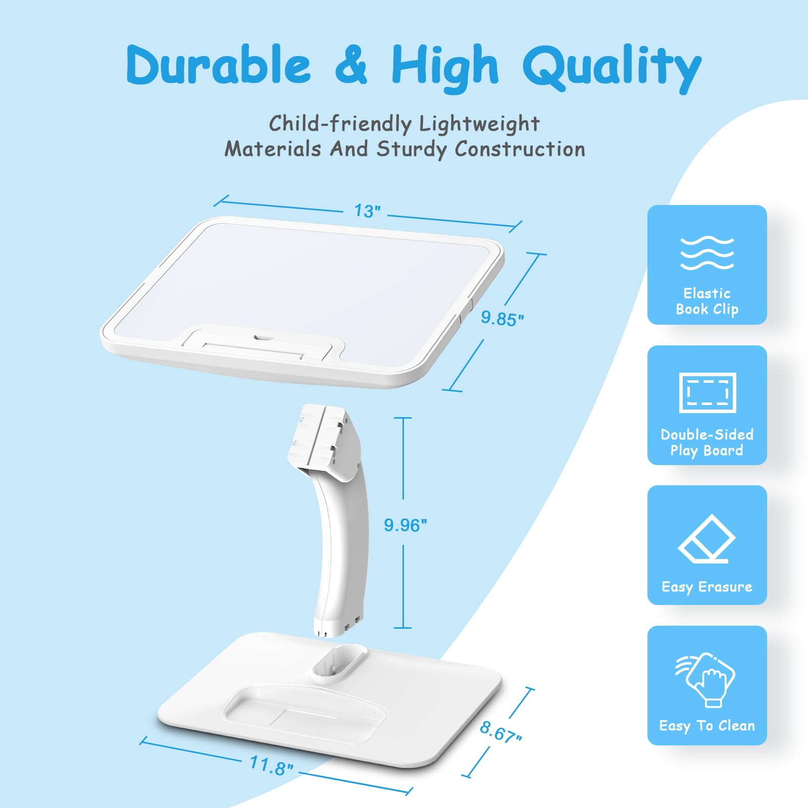 scenein Kids Lap Desk - Book Holder Stand for Work, Study, Gaming, Arts, Crafts - Dry Erase White Board, Laptop Lap Desk for Car Bed Floor, Adjustable Angle, White