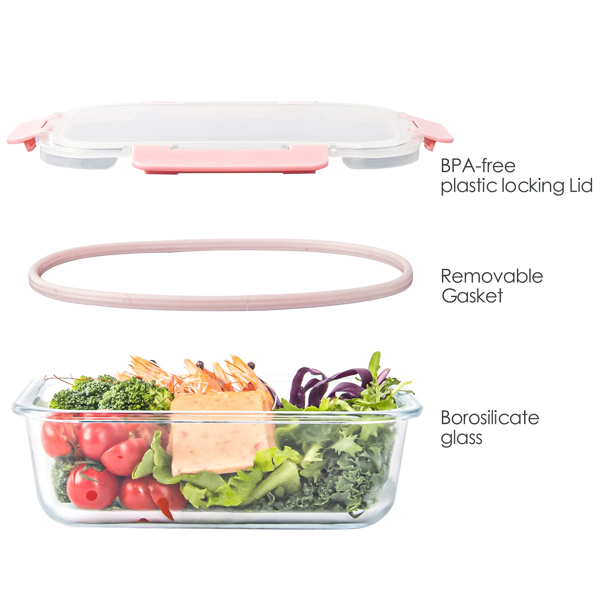 YARYOUNG 10 Pack Glass Food Storage Containers, Glass Meal Prep Containers with Lids Leak Proof, Microwave & Freezer Safe (34oz & 12oz)