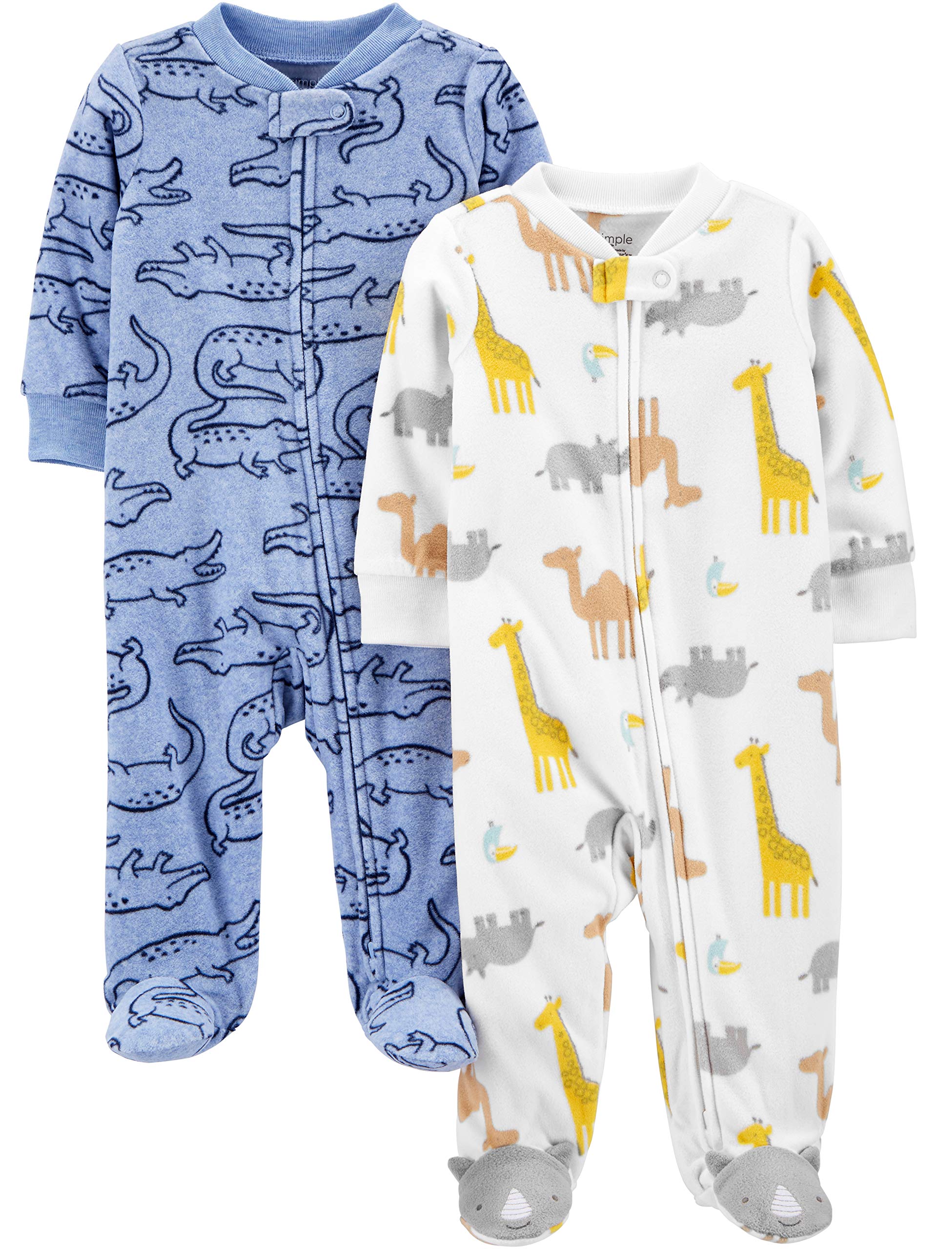 Simple Joys by Carter's Baby Boys 2-Pack Fleece Footed Sleep and Play, Tiger/Dog, Preemie