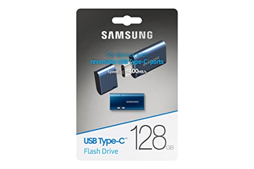 Samsung Type-C™ USB Flash Drive, 128GB, Transfers 4GB Files in 11 Secs w/Up to 400MB/s 3.13 Read Speeds, Compatible w/USB 3.0/2.0, Waterproof, 2022, Blue, MUF-128DA/AM