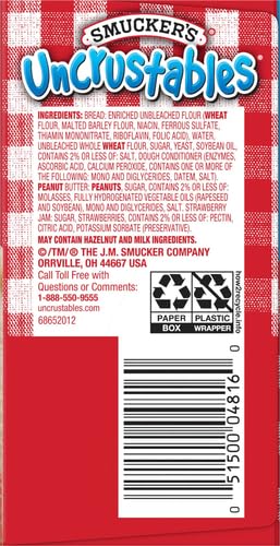 Smucker's Uncrustables Frozen Peanut Butter & Strawberry Jam Sandwiches, 4 Count, Thaw & Eat