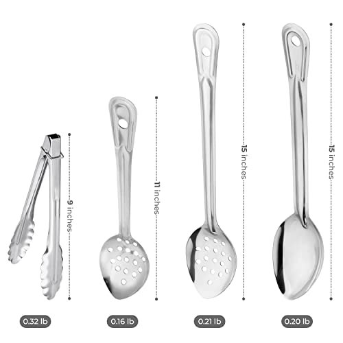 Serving Utensils, Set of 4-15" Solid Spoon, 15" Perforated Spoon, 11" Perforated Spoon and 9" Serving Tong Stainless Steel Kitchen Utensils Set