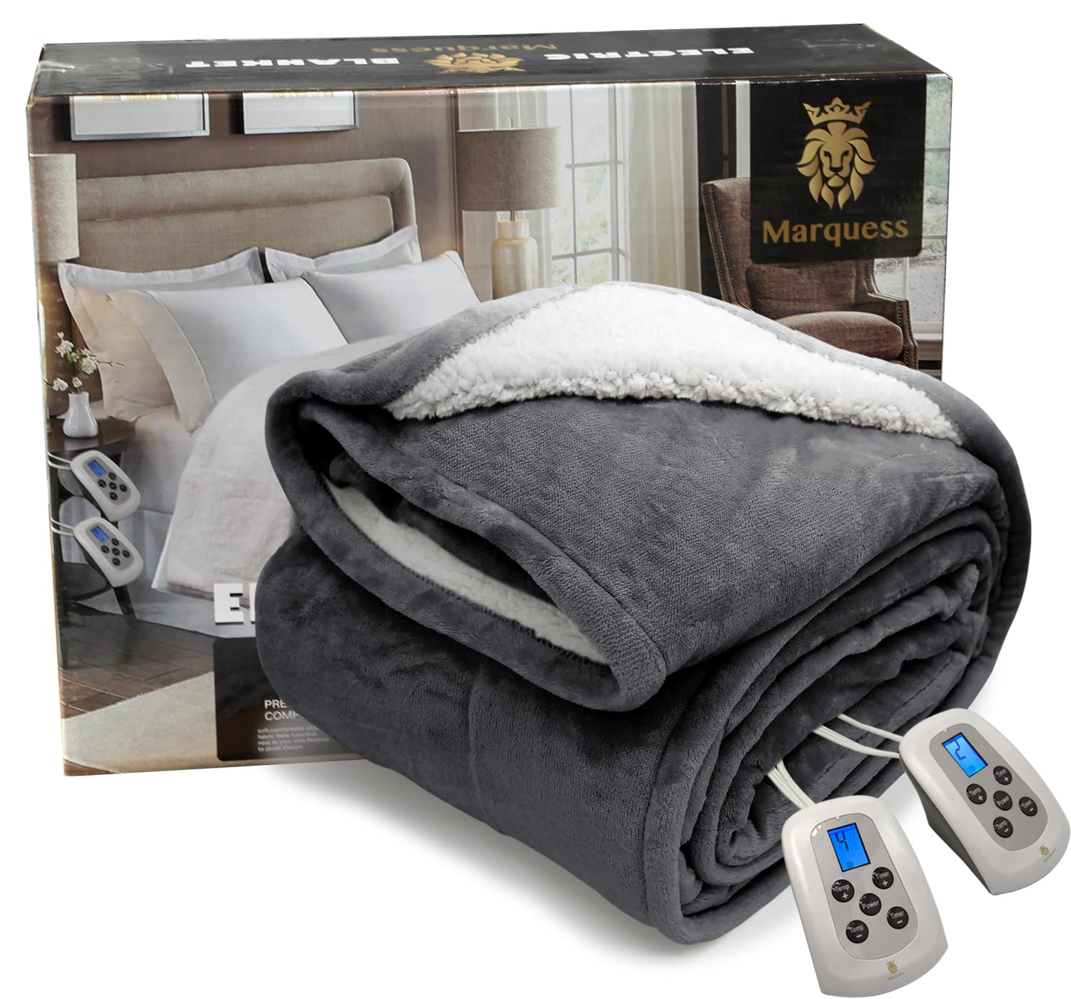 Twin Electric Blanket Heated Sherpa and Reversible Flannel Washable Throw,Fast-Heating Full Body Warming Soft with 10 Heat Settings/Safety 10 Hours Auto-Off Controller （62x84''Linen