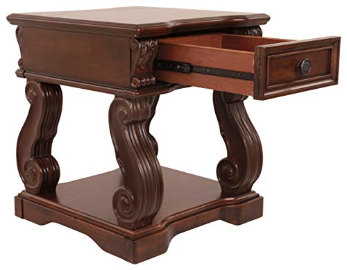 Signature Design by Ashley Alymere Traditional Square End Table, Hand-Finished with 1 Storage Drawer, Dark Brown