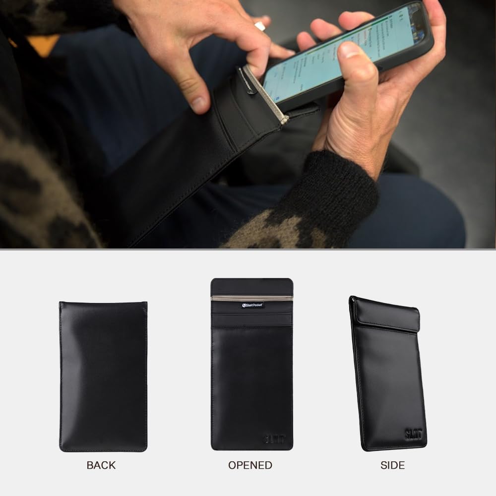 Silent Pocket SLNT Faraday Bag Smartphone Sleeve Leather or Weatherproof Nylon - Signal Blocking Device Shielding for iPhone, Samsung Galaxy, Most Phones, Anti-Hacking (Military Green, Medium)