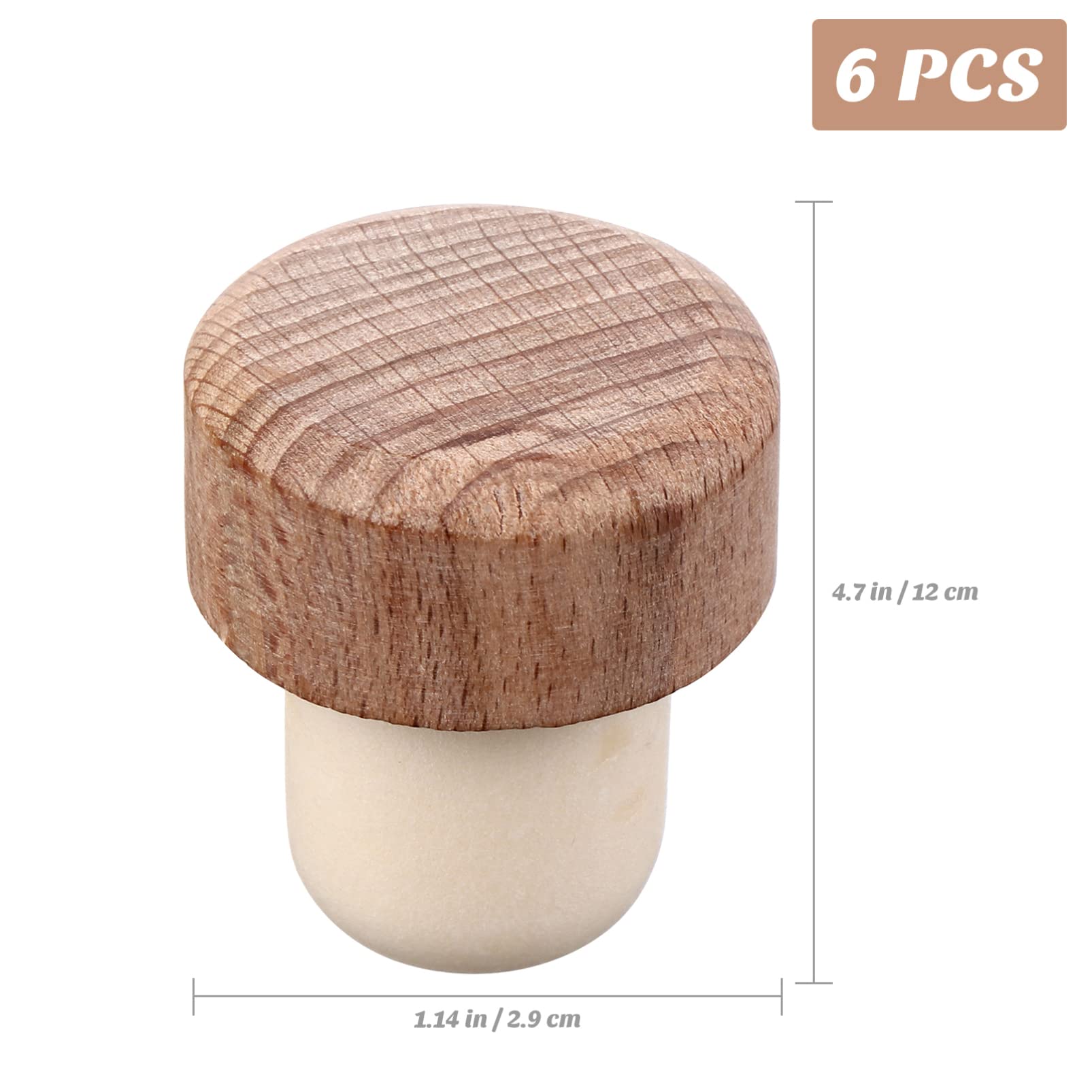Wine Bottle Stopper 6 Pcs- Natural Soft Wooden Wine Stoppers for Wine Bottles- T Shaped Wine Corks Replacement Corks for Wine Beer Bottle, Glass Bottles, DIY Craft wine saver wine bottle stopper