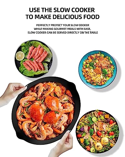 Ziimlpo Silicone Slow Cooker Liners Divider for 7-8 Quart Oval Crockpot, Reusable and Leak-proof Slow Cooker Divider Liner, BPA Free (Black)
