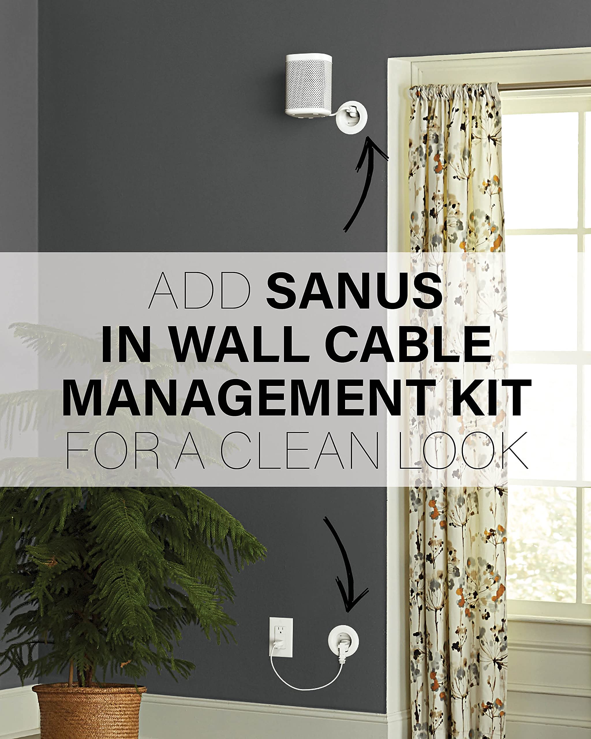 Sanus Wireless Speaker Wall Mount Sonos ONE, ONE SL, PLAY:1, & PLAY:3 - Tool Free Tilt & Swivel Adjustments for Best Audio - Single (White) - WSWM21-W1