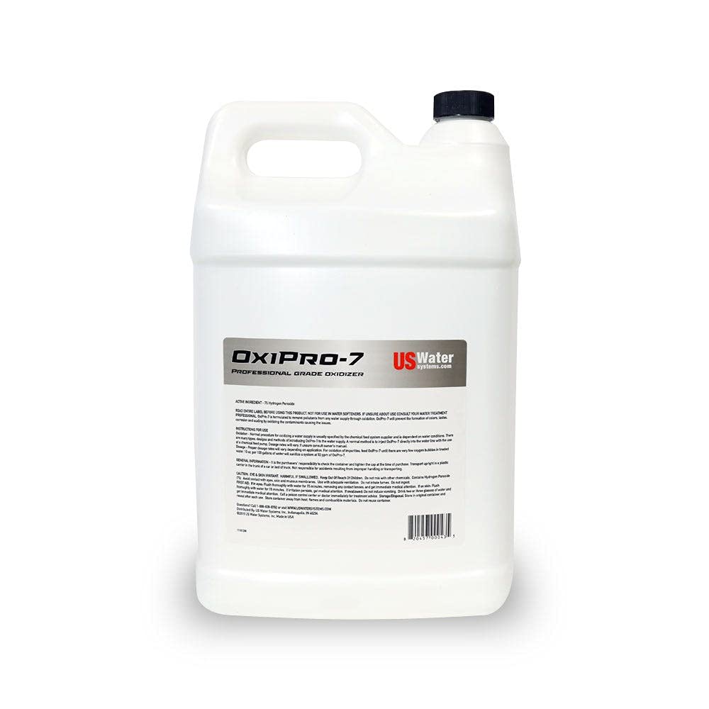 US Water OxiPro-7 Hydrogen Peroxide Blend - 2.5 Gallon Bottles (2), Professional Grade Oxidizer, Removes Rotten Egg Smell & Pollutants from Water, NSF Certified