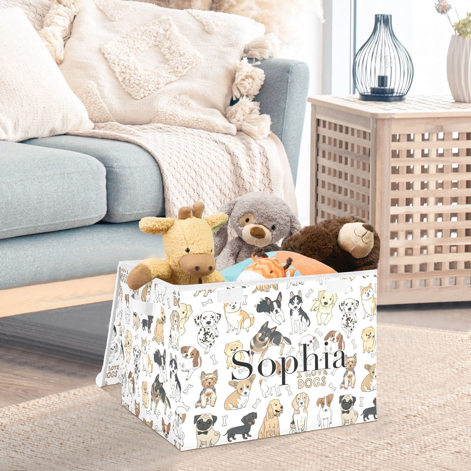 Vnurnrn Dogs Personalized Large Storage Bins with Lids Collapsible Closet Organizer Shelf Baskets for Office Bedroom Home Toys
