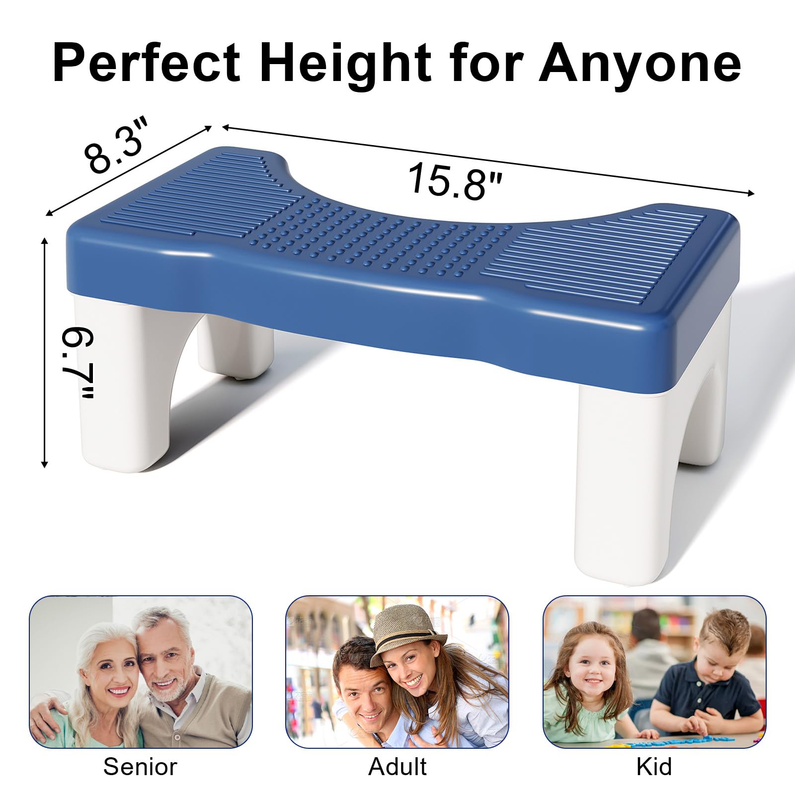 Toilet Stool Squat Adult, Poop Stool for Bathroom Adults, Toilet Foot Stool for Pooping, Toilet Step Stool for Kids, Non-Slip Surface, Sturdy Plastic, Gray
