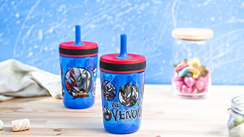 Zak Designs Marvel Spider-Man and Venom Kelso Tumbler Set, Leak-Proof Screw-On Lid with Straw, Made of Durable Plastic and Silicone, Perfect Bundle for Kids (15 oz, 2pc Set)