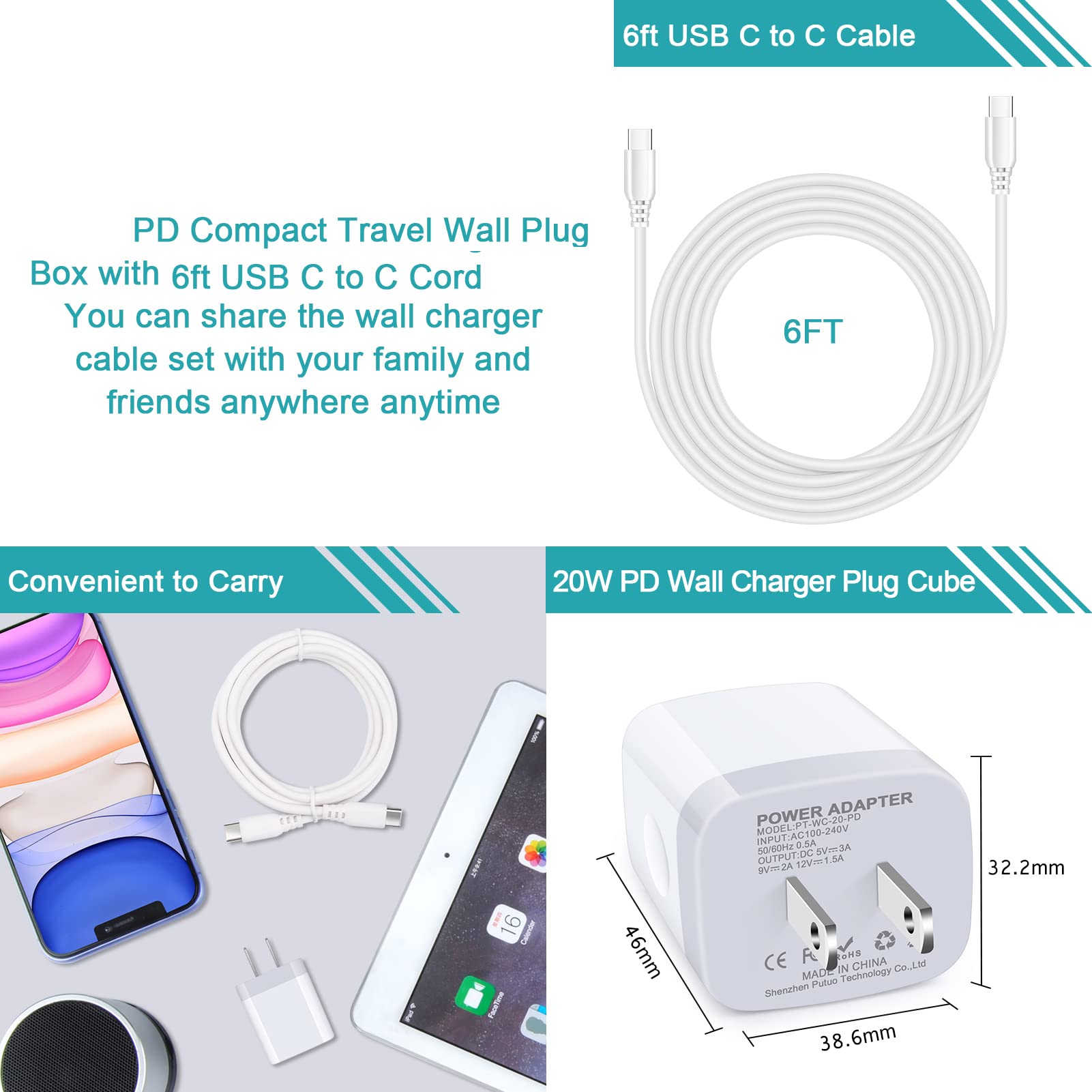 USB C Pixel 7a Charger Block for Google Pixel 8Pro 7 6a 6 5 4 3,Super Fast Charging Type C Wall Plug 20W,6ft USB C Cable for iPhone 15,Samsung Galaxy S24 S23 S22 S21 A54 A14 A13 A34 A53 Z Fold 5 4 5G