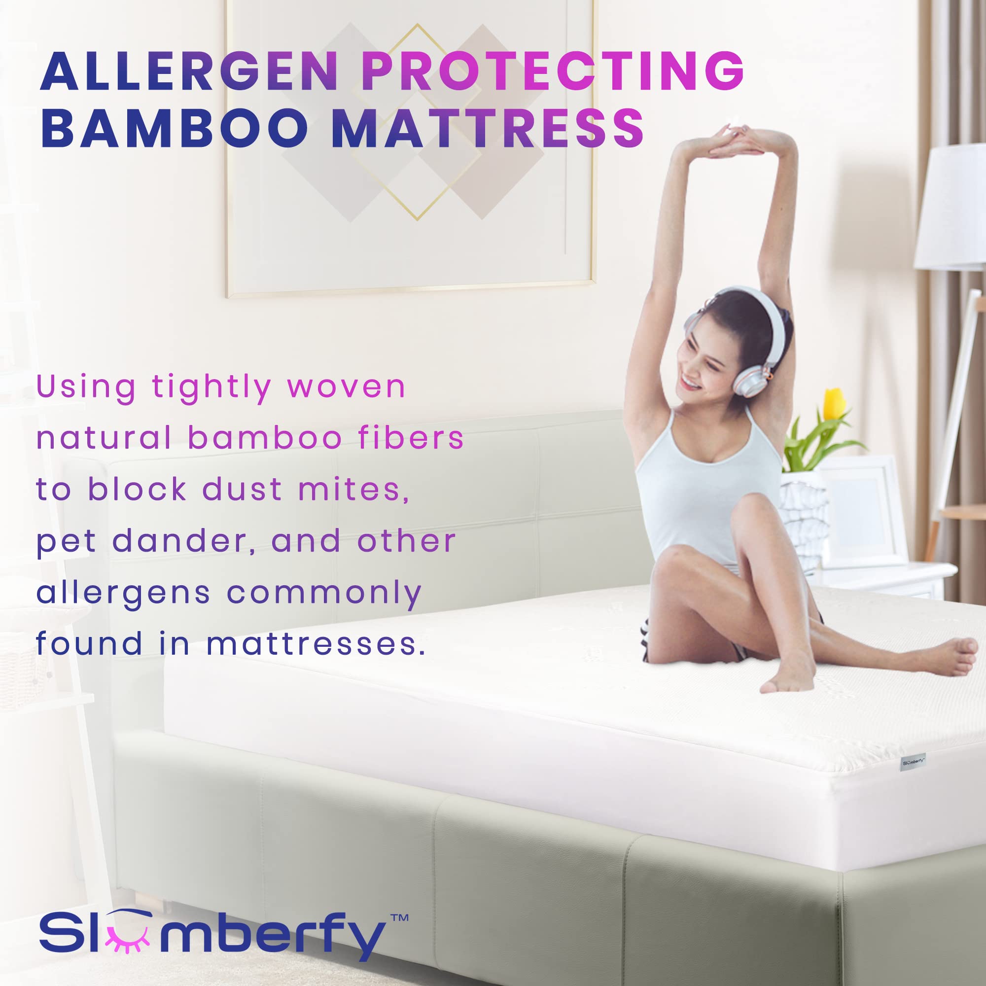 Waterproof Mattress Protector by Slumberfy | Hypoallergenic Bamboo Mattress Protector | Natural + Breathable Jacquard Fabric | King Mattress Cover β 76x80β