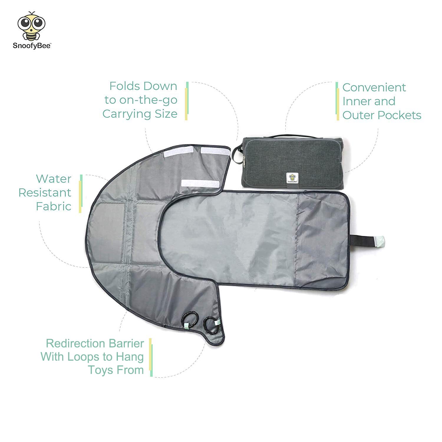 SnoofyBee Large Baby-Changing Travel Pad Diaper Clutch, Accessories for Babies Clean Hands Changing Pad Excursion Edition (Grey)