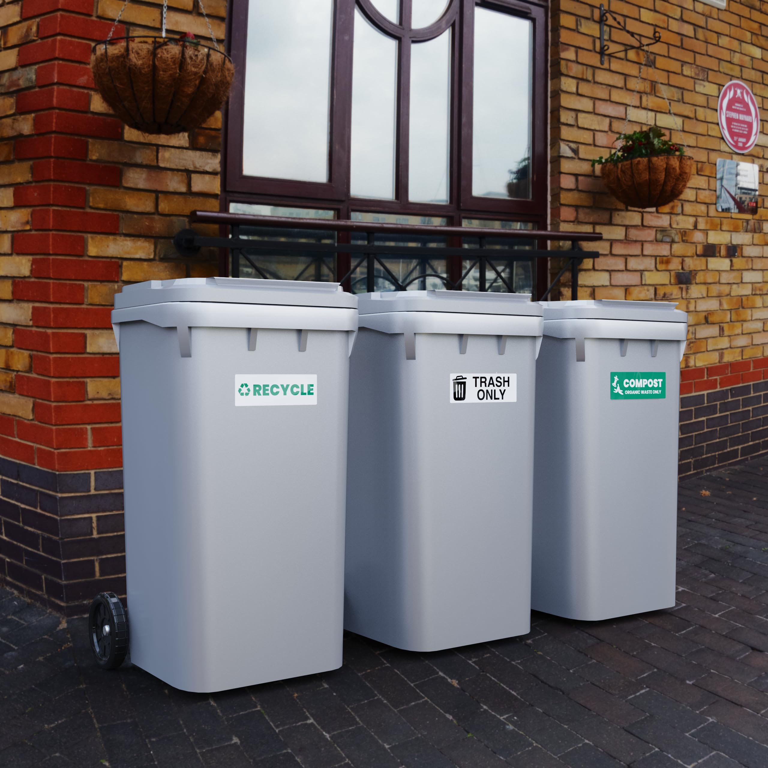 Recycle Trash Compost Sticker Set β Heavy-Duty Trash Bin Labels - 3-5 Year Indoor/Outdoor Rated - Weather Proof, Ultra Durable - USA Made (6x2 inch), 2 Labels of Each, 6 Total
