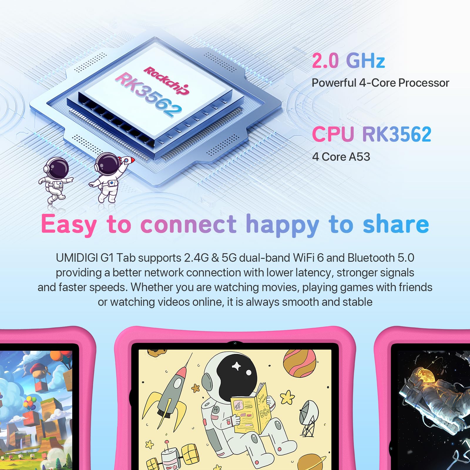 UMIDIGI Kids Tablet, G1 Tab Android 13 Tablet PC, 10.1" Tablet for Kids, 8G+64G up to 1TB, WiFi 6, 8MP+8MP Dual Camera, Quad-Core, 6000mAh, BT5.0, TÜV Eye Bluelight Tablet Android, Parental Control