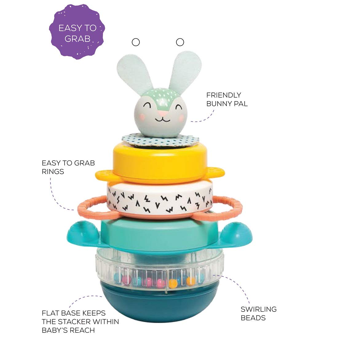 Taf Toys Hunny Bunny Baby Stacker β 5 Pieces Captivating Stacker Rings and a Friendly Bunny Character β BPA Free Developmental Toddler Toy