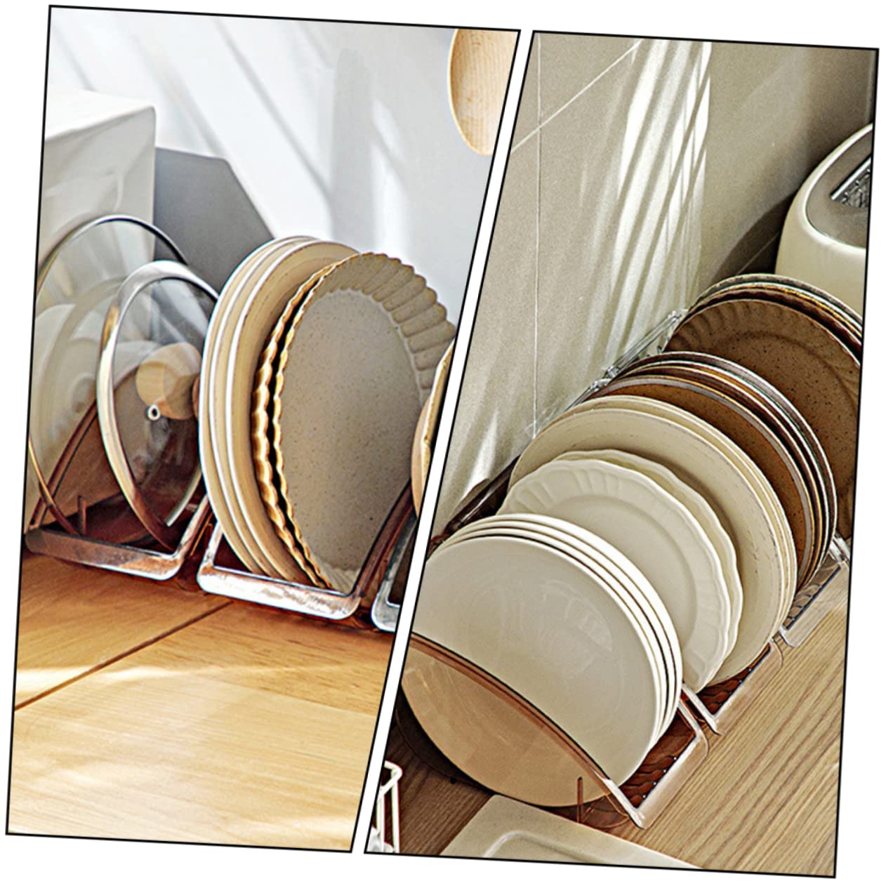 TIDTALEO 2Pcs Plate and Lid Holder cabinet dish organizer clear stand desktop organizer shelf Pot Lid Holders kitchen countertop organizer utensil drying holder Pot Cover Rack Pot Lid Rack