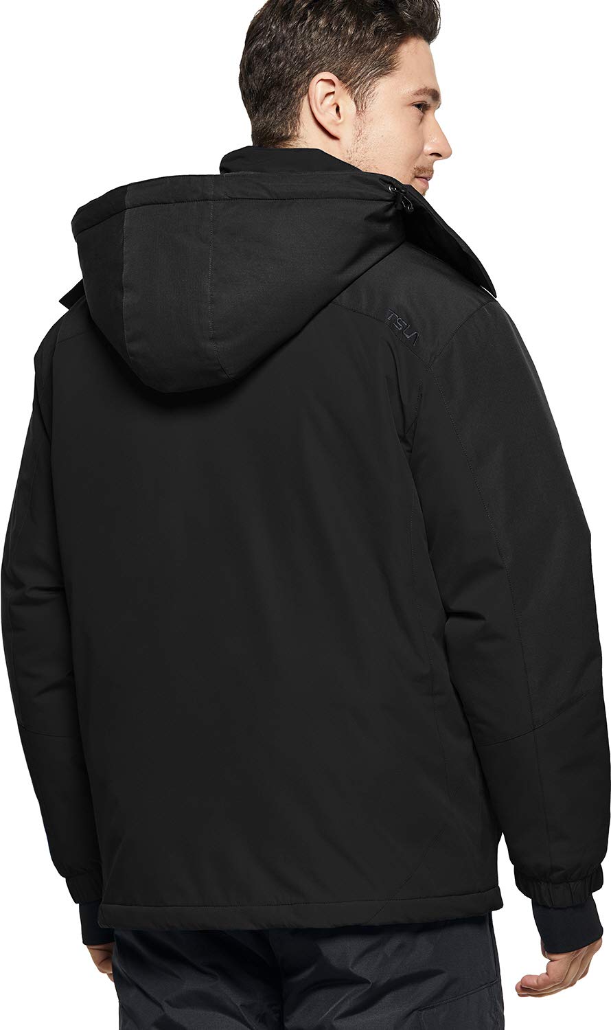 TSLA Men's Winter Ski Jacket, Waterproof Warm Insulated Snow Coats, Cold Weather Windproof Snowboard Jacket with Hood, Multipocket Ski Jacket Black, X-Large