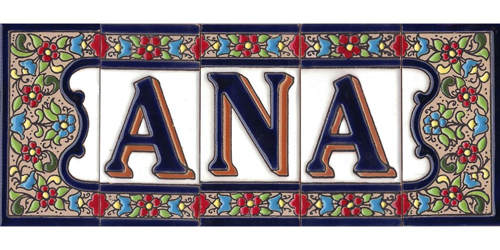 TORO DEL ORO House Numbers & Letters on Enamel Ceramic Tile Hand Painted Technical Dry Rope Names & Address Design Medium Flower 5.5 x 10.5 cm (Letter "C")