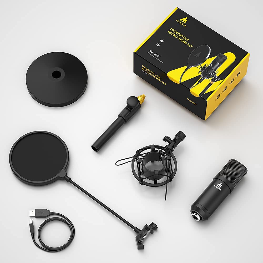 USB Microphone Kit 192KHZ/24BIT MAONO AU-A04TC PC Condenser Podcast Streaming Cardioid Mic Plug & Play for Computer, YouTube, Gaming, Recording