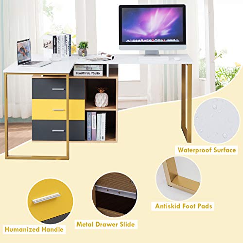 Tangkula 87 inch 2-Person Desk with 3 Storage Drawers & Shelves, Large Computer Desk, Multifunctional L-Shaped Desk Writing Desk Computer Workstation with Spacious Desktop, Home Office Desk