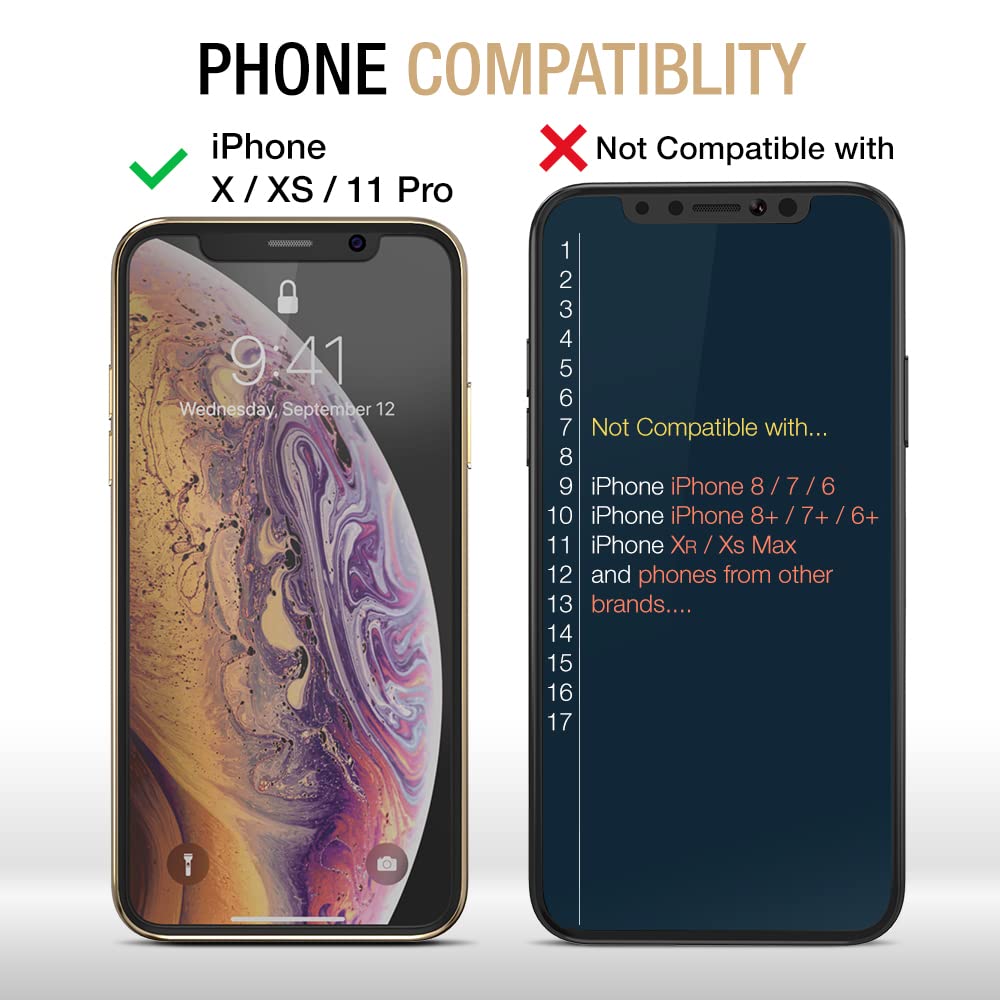 uShield Privacy Screen Protector Compatible with iPhone Xs/iPhone X/iPhone 11 Pro (5.8" Display) (w/Installation Frame) [Anti-Scratch/Spy] Tempered Glass Screen Protector (3Pack) [Case Friendly]
