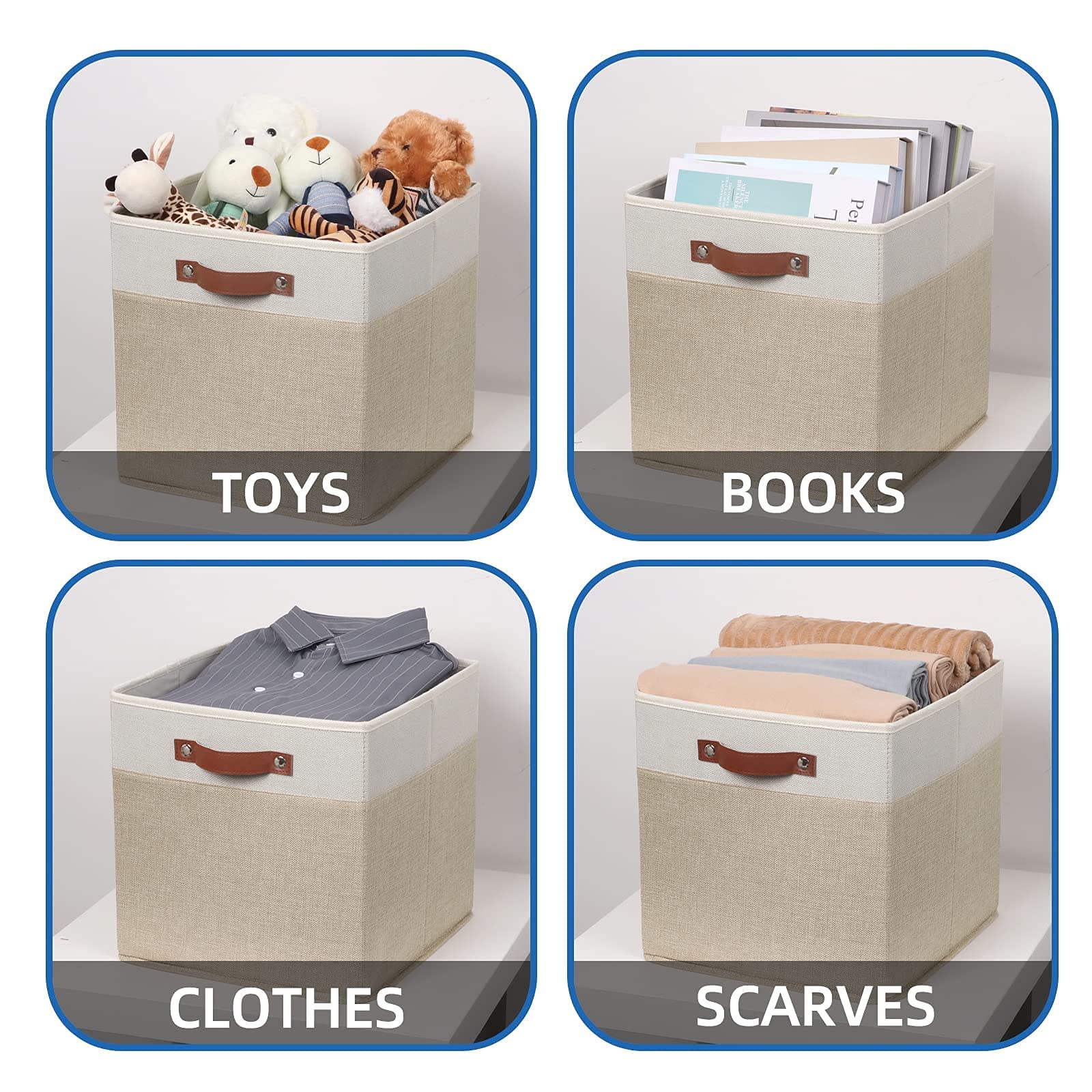 Temary Storage Baskets 13 Inch Fabric Storage Cubes Set of 6 Storage Baskets for Shelves Closet Baskets for Storage with Handles, Cloth Organizer Bins for Home, Office