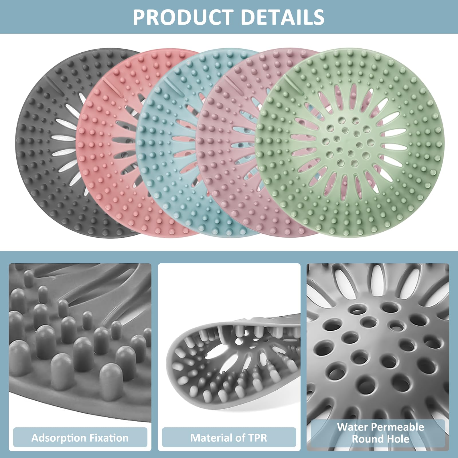 TBLLLY 5PC Shower Drain Hair Catcher Bathroom Accessories Durable Silicone Drain Cover Hair Stopper with Suction Cups for Shower Kitchen Bathroom Small Circle Shape