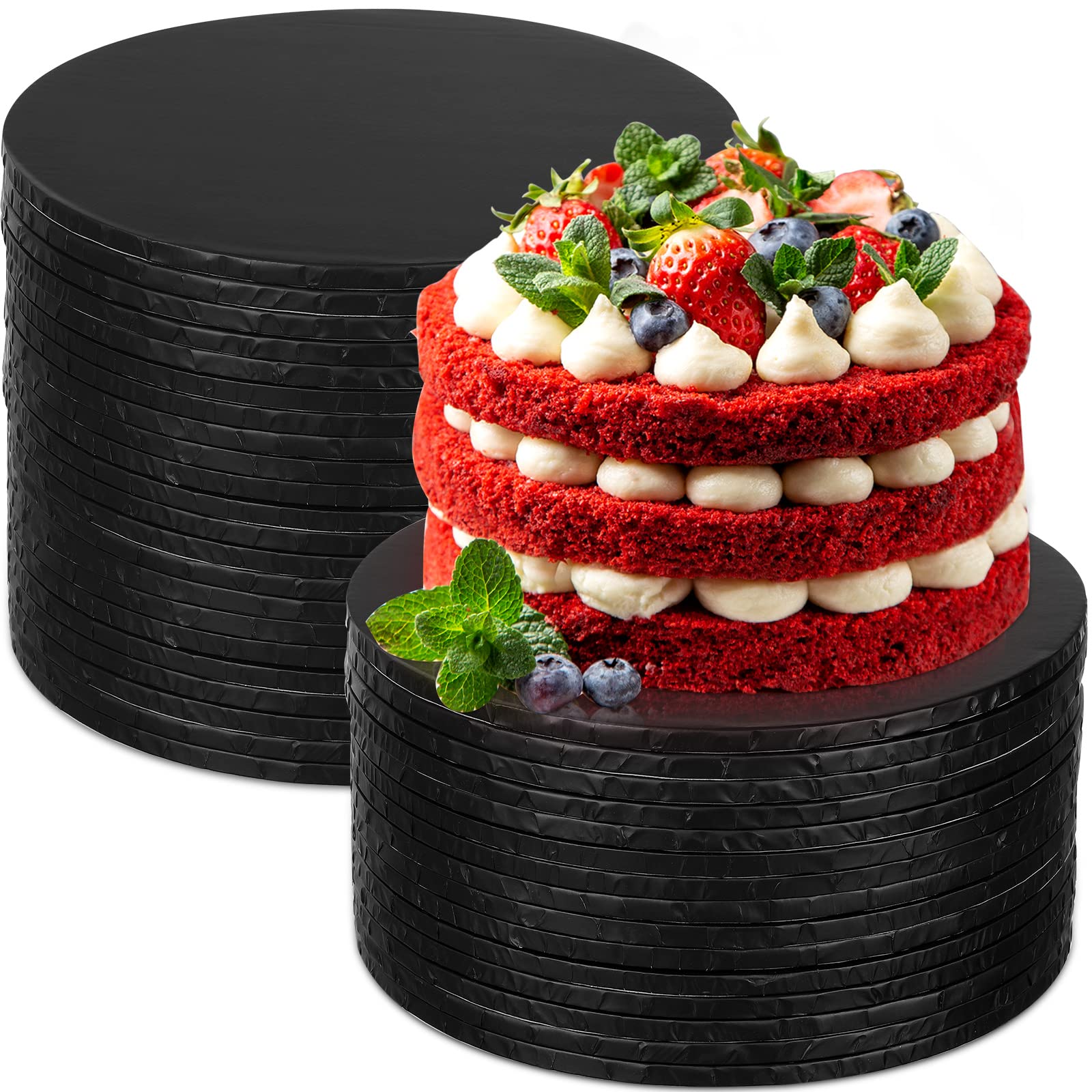 Zopeal 20 Pcs 12 Inch Round Cake Drum Round Boards Cardboard 0.4 Inch Thick Cake Drums Cake Decorating Supplies for Wedding Birthday Party (Black)