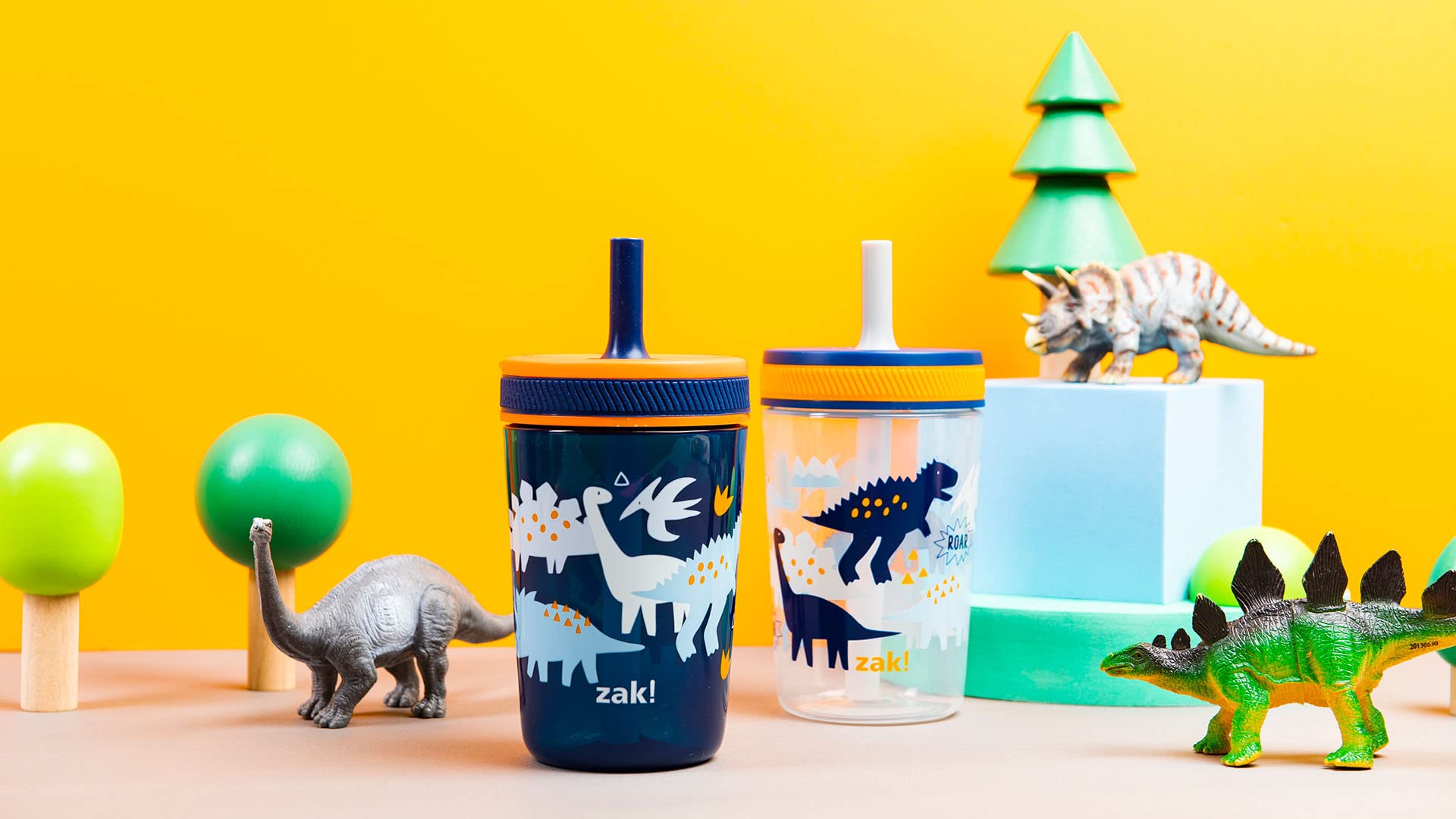 Zak Designs Kelso Toddler Cups For Travel or At Home, 15oz 2-Pack Durable Plastic Sippy Cups With Leak-Proof Design is Perfect For Kids (DinoRoar, Zaksaurus)