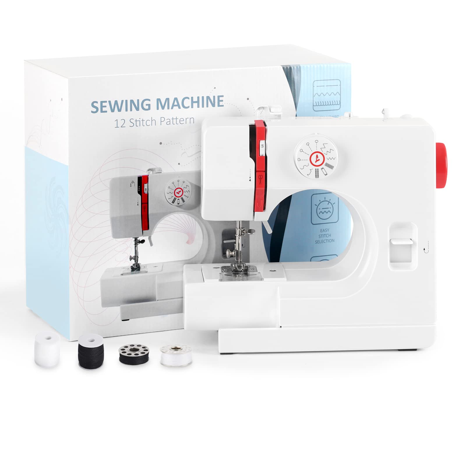 Sewing Machine for Beginners Mini Portable Sewing Machine with 12 Built-In Stitches Heavy Duty Handheld Electric Sewing Machine for Kids, Adjustable Speed & Great for Beginners, Grey