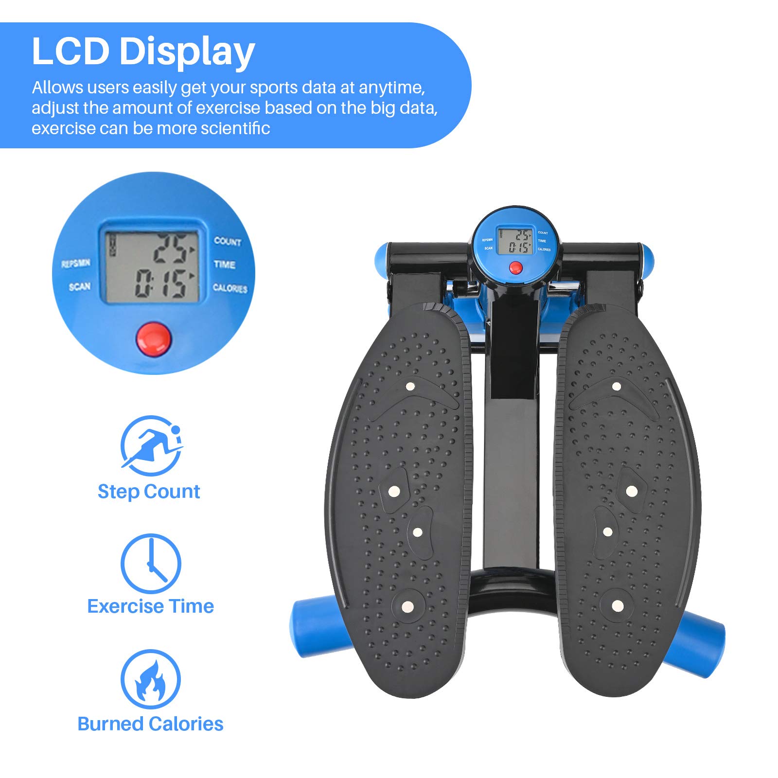 TECHMOO Stair Stepper for Exercise, Mini Stepper Trainer with Adjustable Stepping Machine with Resistance Bands LCD Display Air Climber Cardio Workout Fitness Professional Exercise Equipment