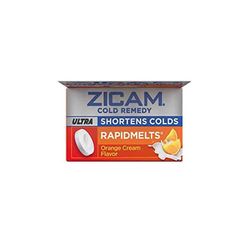 Zicam Ultra Cold Remedy Zinc Rapidmelts, Orange Cream Flavor, Homeopathic, Cold Shortening Medicine, Shortens Cold Duration, Sugar-Free, Dye-Free, 18 Count