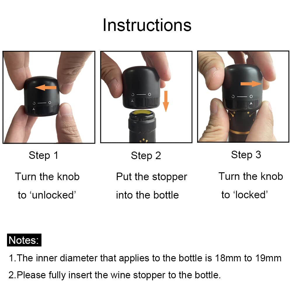 Wine Stopper with RotatingĀ Lock, 4 Pack YIENHDA Wine Bottle Stopper, Mini Wine Corks, Sealed Wine Preserver, Reusable Wine Saver, Leak Proof Wine Keeper Cover for Wine Lover (Black)