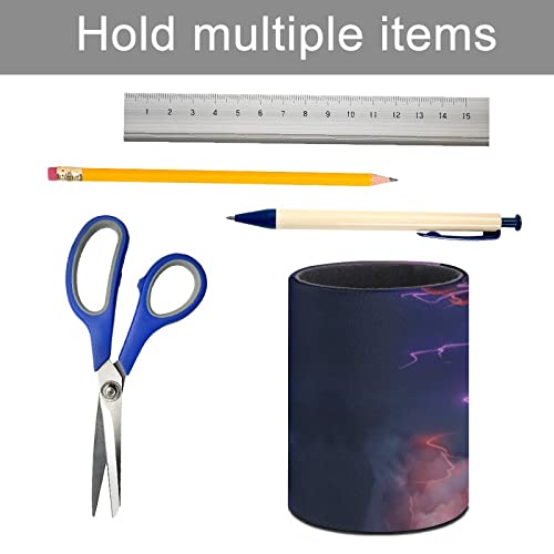 Red Thunderbolt Pegasus Pen Holder PU Leather Pencil Cup Cute Desk Organizer Makeup Brush Box for Home Office