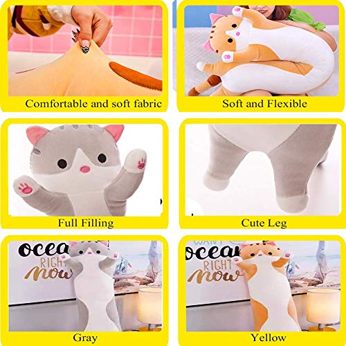 SNOWOLF Cat Soft Pillow Plush Long Throw Sleeping Pillow Cotton Kitten Pillow Cuddly Stuffed Cute Plush Doll Toy Gift for Kids Girlfriend (Yellow, 50cm/19.68Inch)
