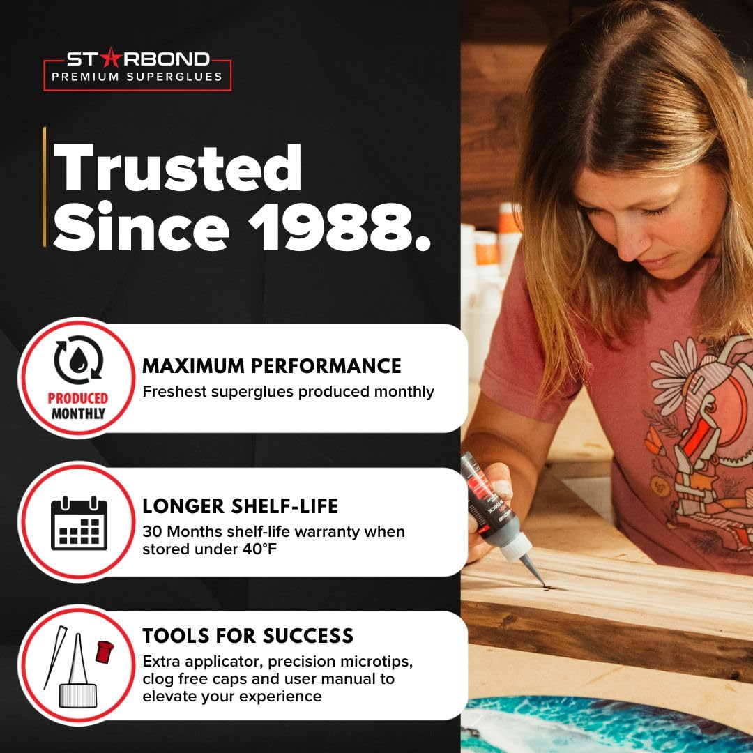 Starbond 1 oz. Premium Archery Fletching Super Glue (Less Brittle, High Impact Resistance), Includes Instant-Dry Activator for Archery Fletching, Arrow Inserts, and Precision Repairs