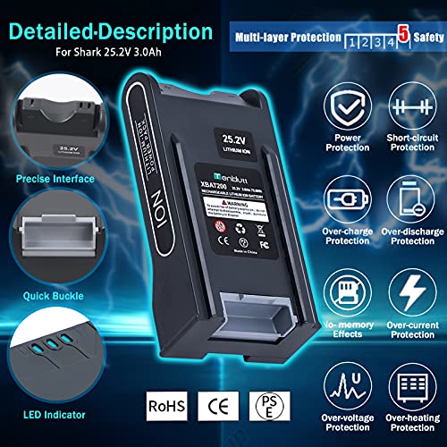TenHutt 【Upgrade 3.0Ah 25.2V XBAT200 Lithium Replacement Battery for Shark ION Rocket ION Cordless Vacuums IONFlex ION Flex 2X Power Pack Battery
