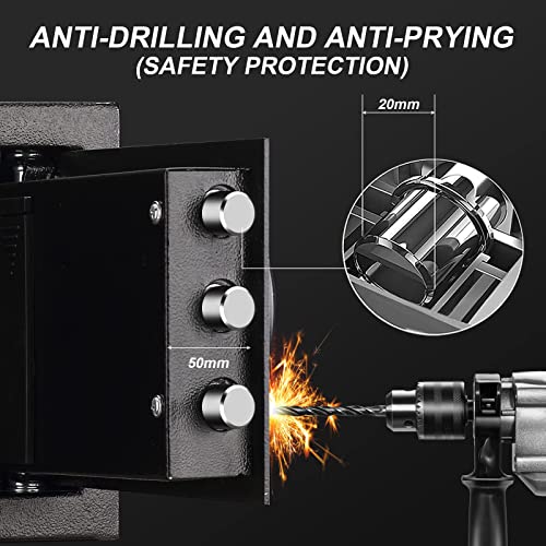 Tenamic Safe Box 0.8 Cuft Fireproof Waterproof Home Safe, Keypad Small Lock Box Cabinet Safes, Solid Alloy Steel Office Hotel Home Mini Safe, Black