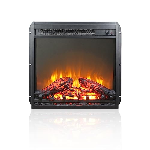 Tzou 18 Inch Electric Fireplace Insert with Realistic Log Flames Thin Indoor Fireplace with Overheating Protection Antique Black