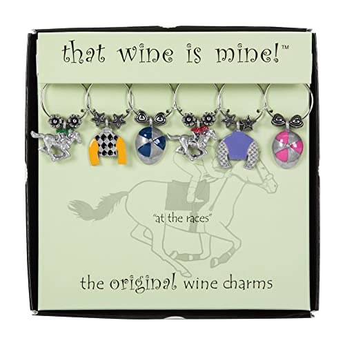 Wine Things 6-Piece Wine Glass Markers Wine Glass Charms Wine Glass Tags for Stem Glasses Wine Tasting Party, Wine Charm (At The Races)