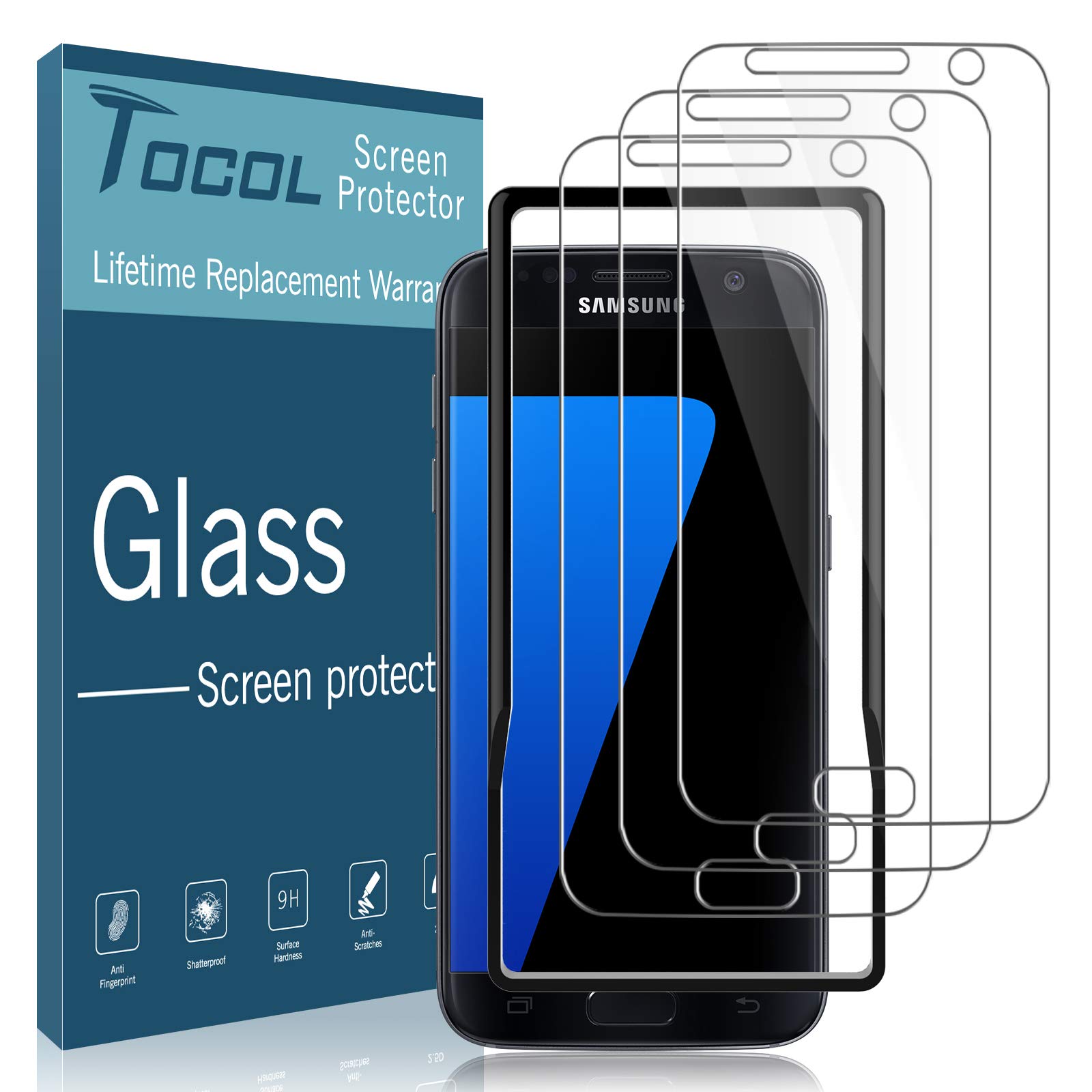 TOCOL 3 Pack for Samsung Galaxy S7 - Screen Protector Tempered Glass HD Clarity Touch Accurate 9H Hardness Easy Installation Tray