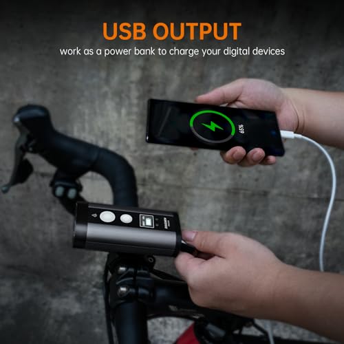 RAVEMEN PR2400 Bike Light for Mountain Biking, 2400 Lumens Bike Headlight with OLED Runtime Display, USB Output, Far Reaching High Beam, Anti-glare Low Beam, IPX8 Waterproof