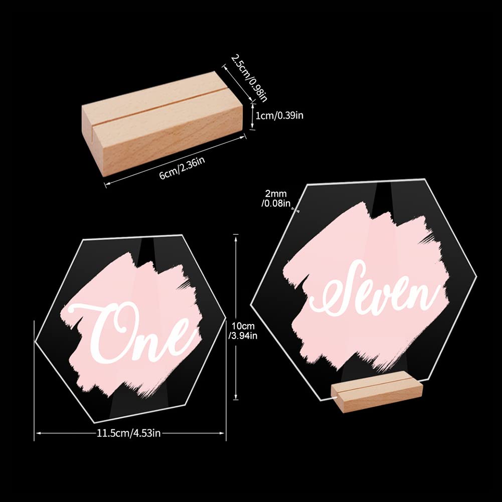Saycker Acrylic Table Numbers 1-10, Table Numbers for Wedding Reception with Stands, Clear Reserved Table Signs Wedding Signage, Table Numbers for Centerpiece Decoration, Event, Party(Pink)