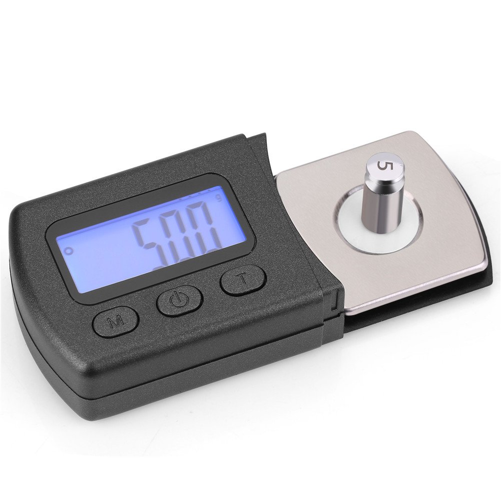 Tosuny Professional Turntable Stylus Force Scale Gauge Tester High Sensitivity Tracking Force Gauge， Large LCD Screen with Blue Backlight, 0.01g / 5g Calibration Weight