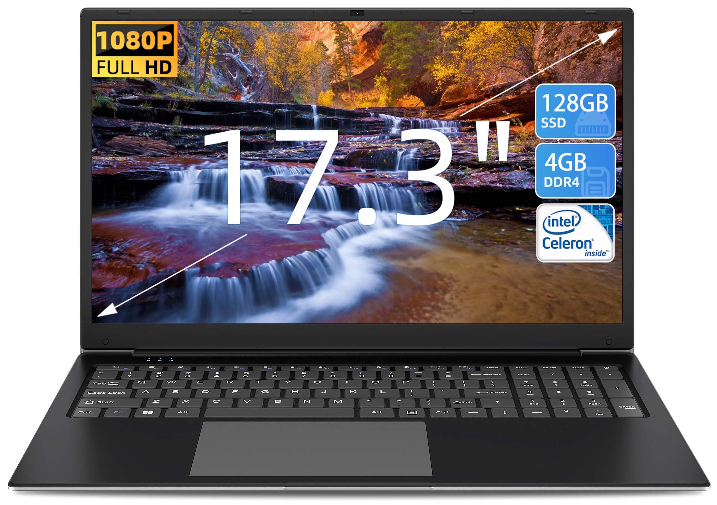 SGIN Laptop 17 Inch Notebook with 4GB RAM 128GB SSD, 1920 * 1080 IPS Display Laptops Computer, Intel Celeron Quad-Core Processor(Up to 2.5GHz), Mini HDMI, Webcam, Wi-Fi, 512GB Expansion