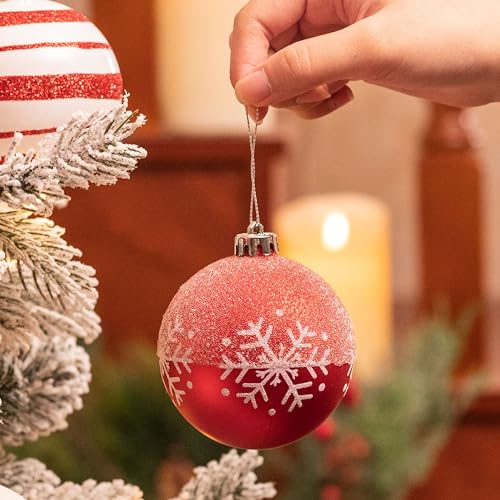 Valery Madelyn Christmas Tree Decorations Set, 16ct Red and White Shatterproof Christmas Ball Ornaments Bulk, 3.15 Inch Traditional Hanging Ornaments for Christmas Trees Xmas Holiday Party Decor